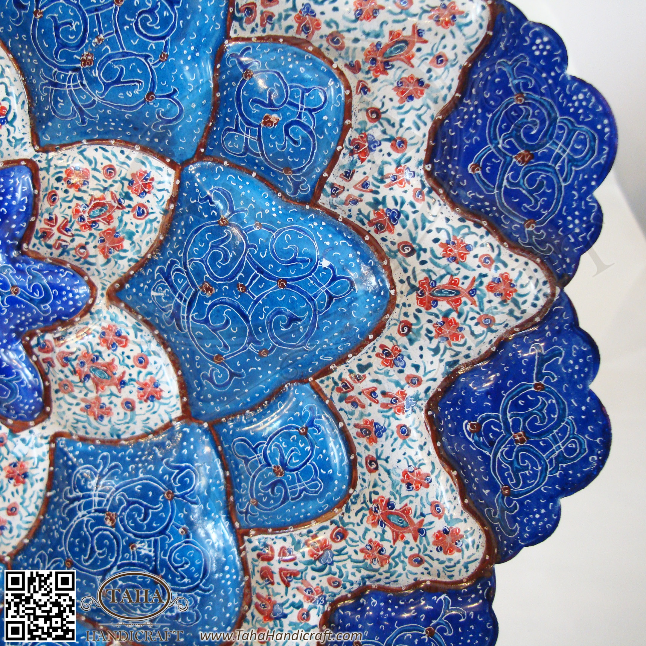 Persian Handmade Enameled Wall Hanging Plate (Eslimi design) - 30 cm | Taha Handicraft Shop